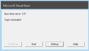 Fix Excel Runtime Error 13 Type Mismatch in Windows OS