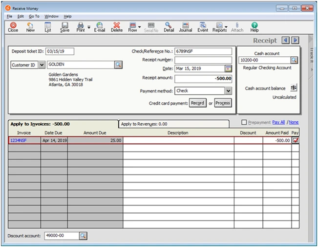 Recording an NSF Check from a Customer in Sage 50 Guide
